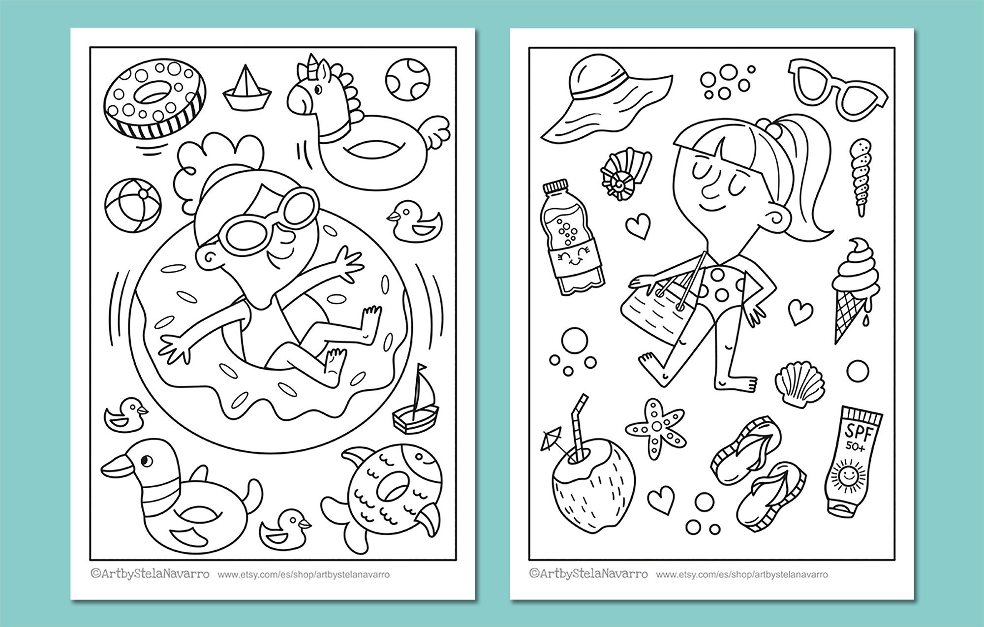 Summer Vacation Printable and Coloring Sheets, Instant Download. - Etsy
