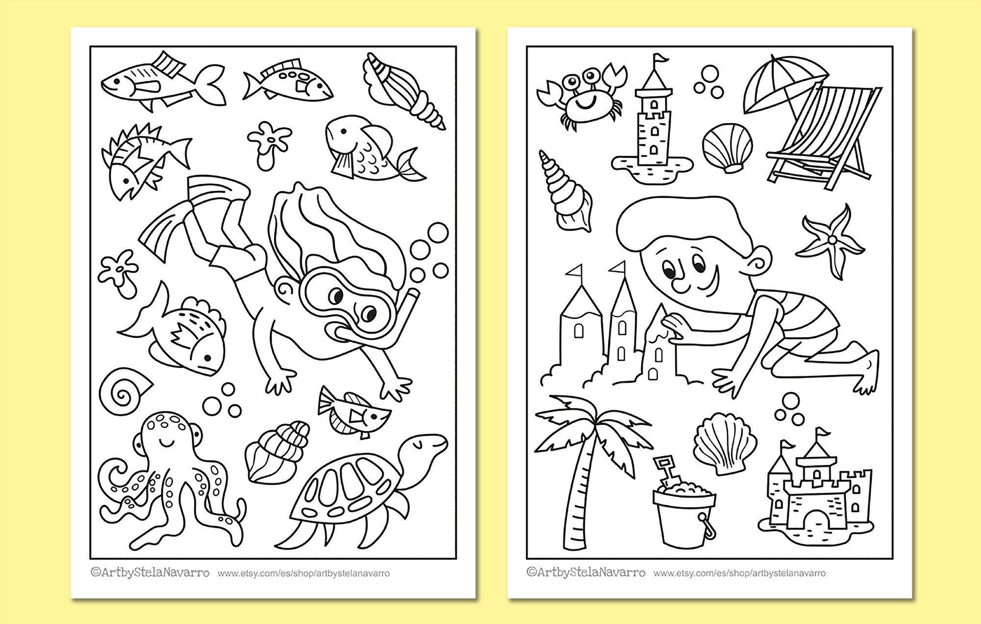 Summer Vacation Printable and Coloring Sheets, Instant Download. - Etsy