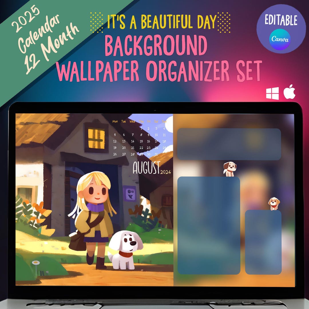 2025 Desktop Background Wallpaper Organizer & Calendar Set | It's a ...