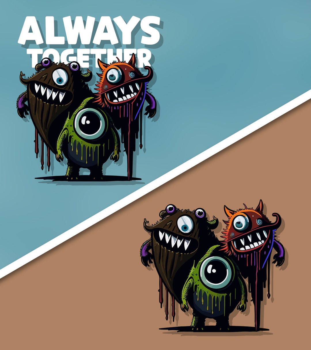 Cute Monster Clipart Always Together Monsters Vectorel - Etsy