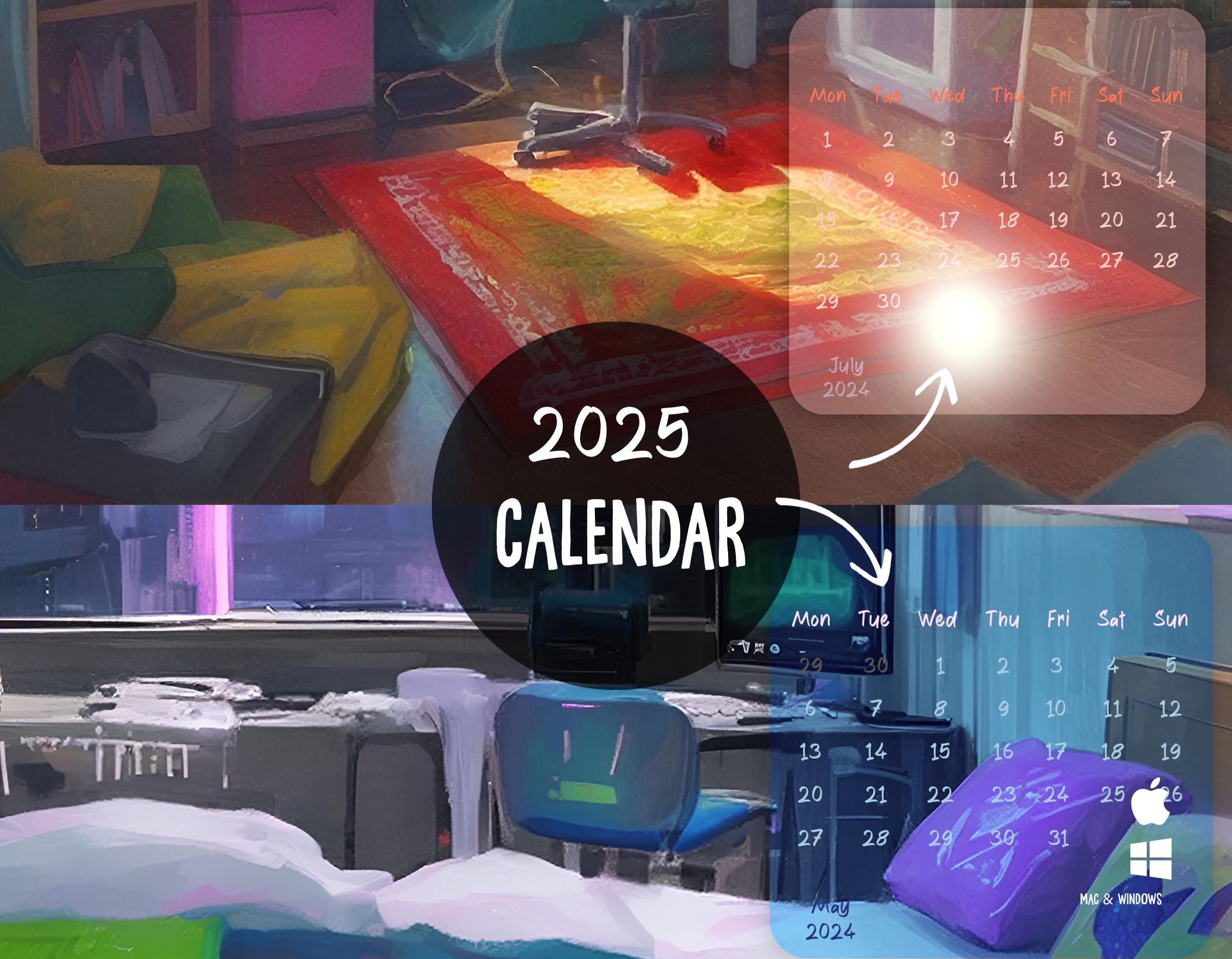 My Room 2025 Desktop Background Wallpaper Organizer & 12 Month Calendar ...