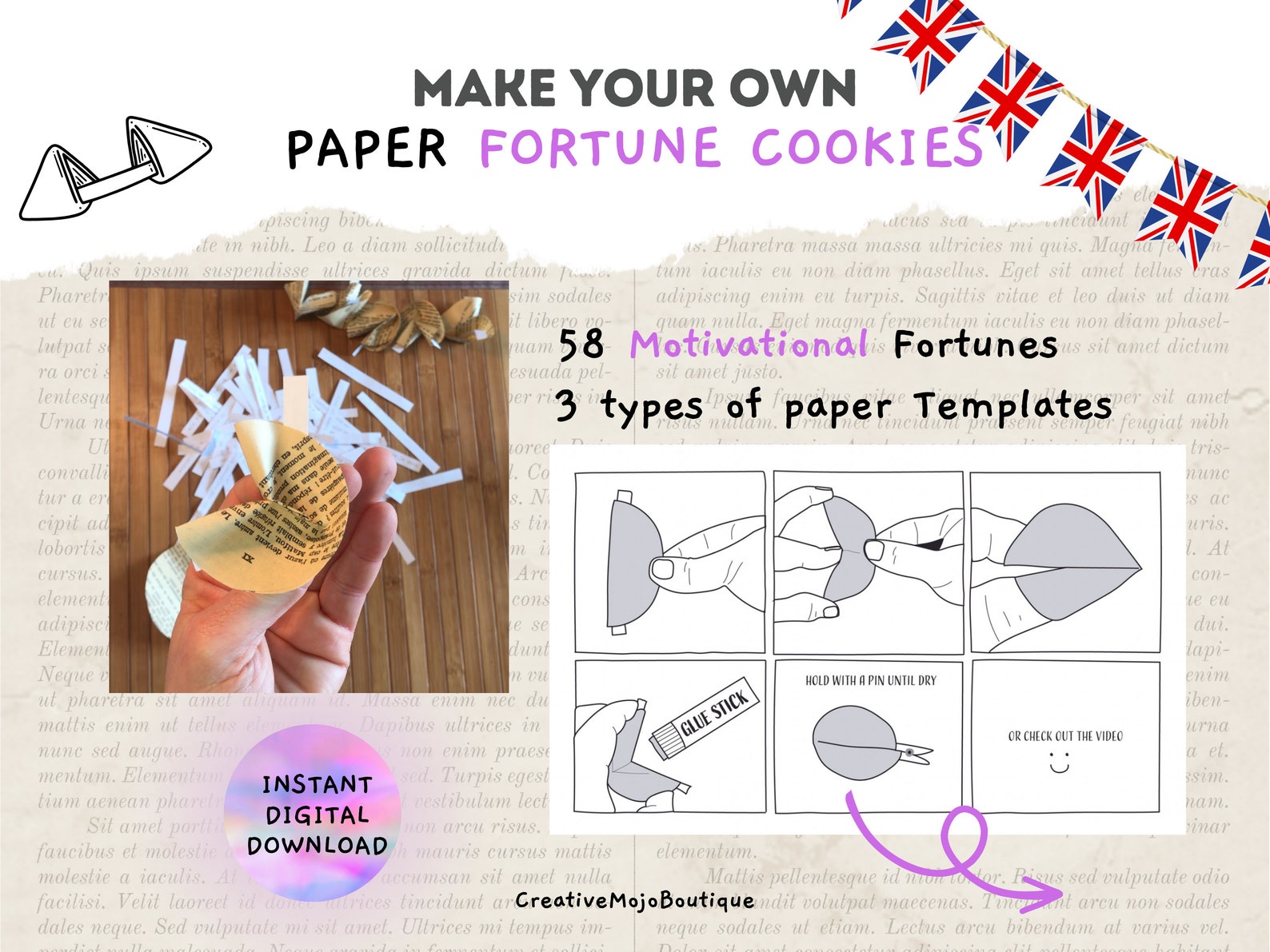 Printable PAPER FORTUNE COOKIES + 58 Motivational Fortunes and Paper ...