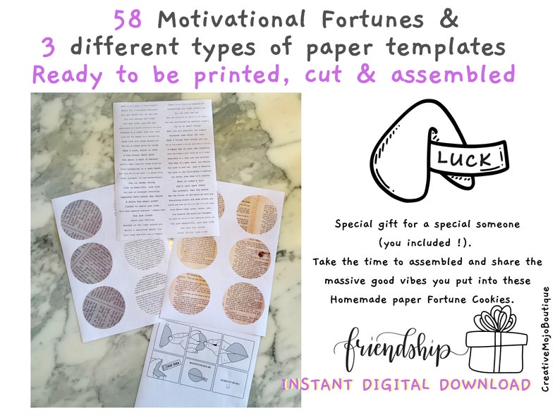 Printable PAPER FORTUNE COOKIES + 58 Motivational Fortunes and Paper ...