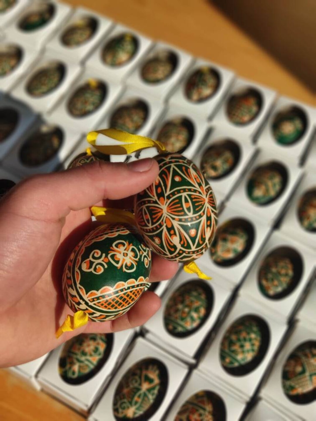 Green Wax, Real Chicken Easter Eggs - Handmade Slavic Egg Art - Egg ...