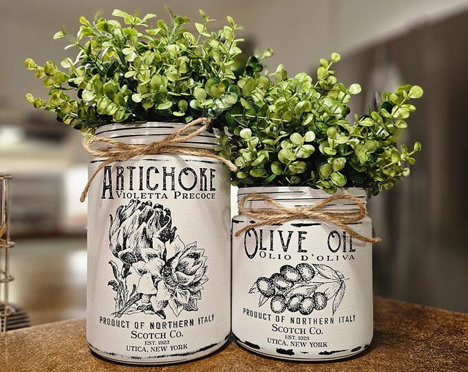Italian Inspired Chalk Painted Jar Vase (artichoke & Olive Oil ...