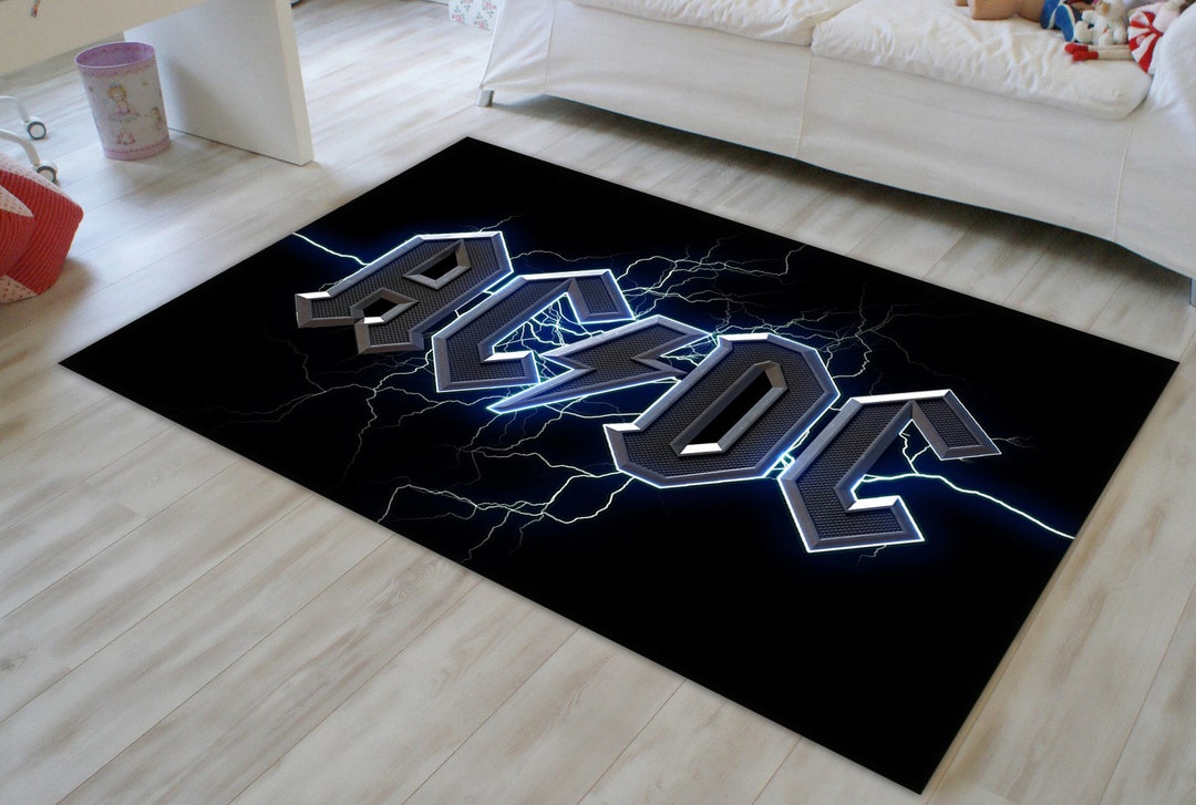 AC DC Rug, Rock'n Roll Rug, Metal Rug, Music Rug, Lightning Rug, Black ...