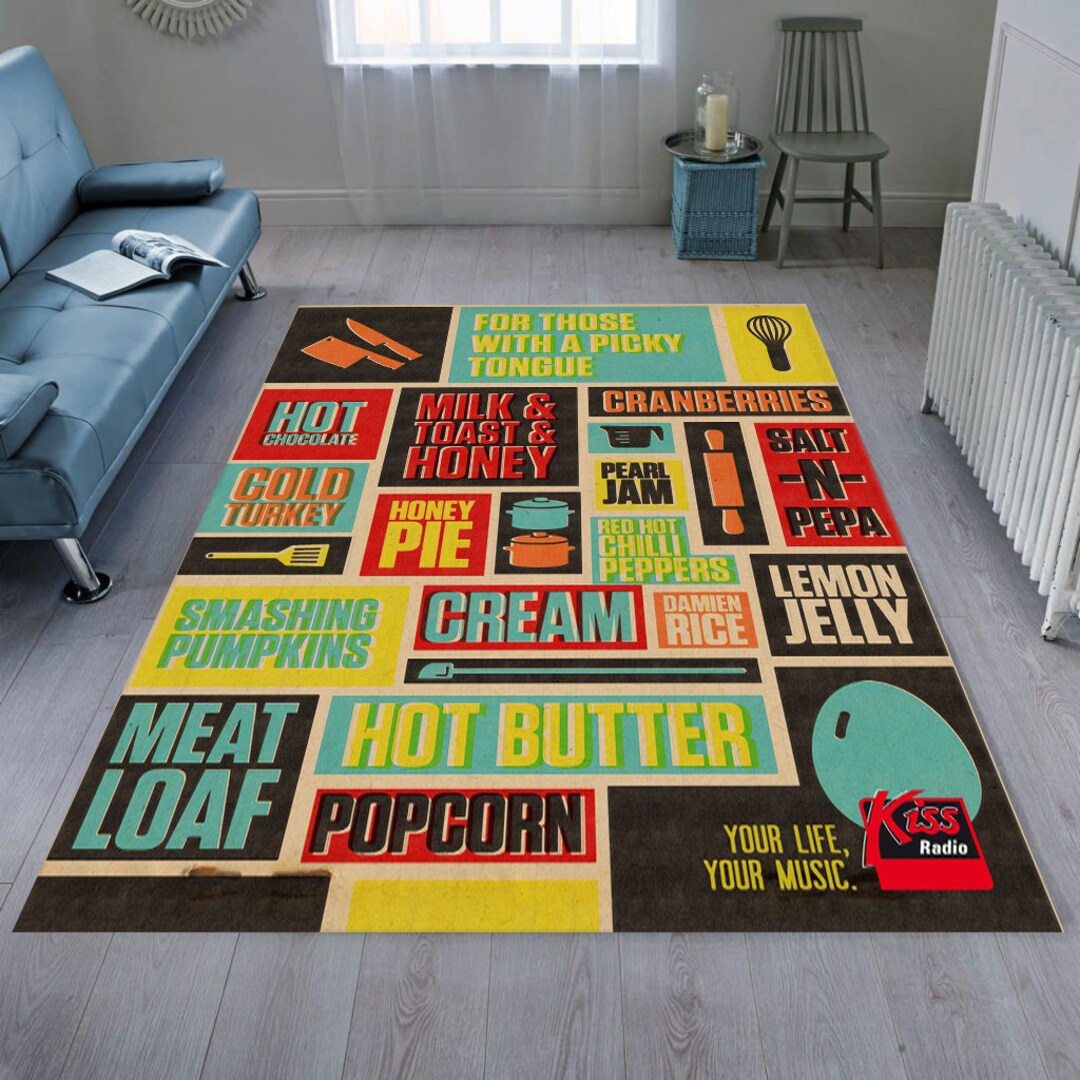 Kitchen Rug Food Names Rug Collage Rug Colorful Rug Music - Etsy