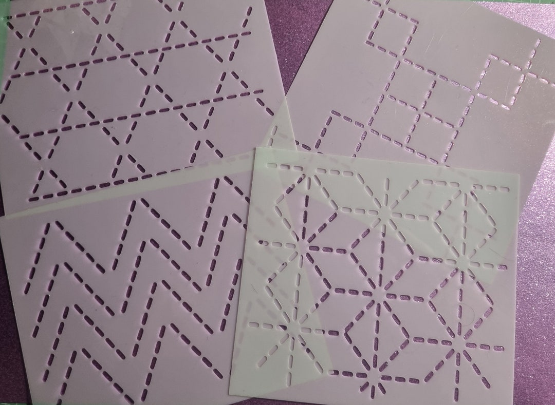 Sashiko Stencil Set 2 - 4 Patterned Stencils, 2 Traditional and 2 ...