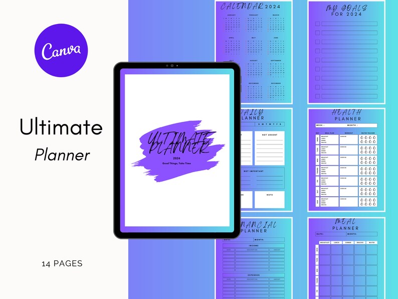 Editable Ultimate Planner | Canva Template | Purple Ocean Planner for ...