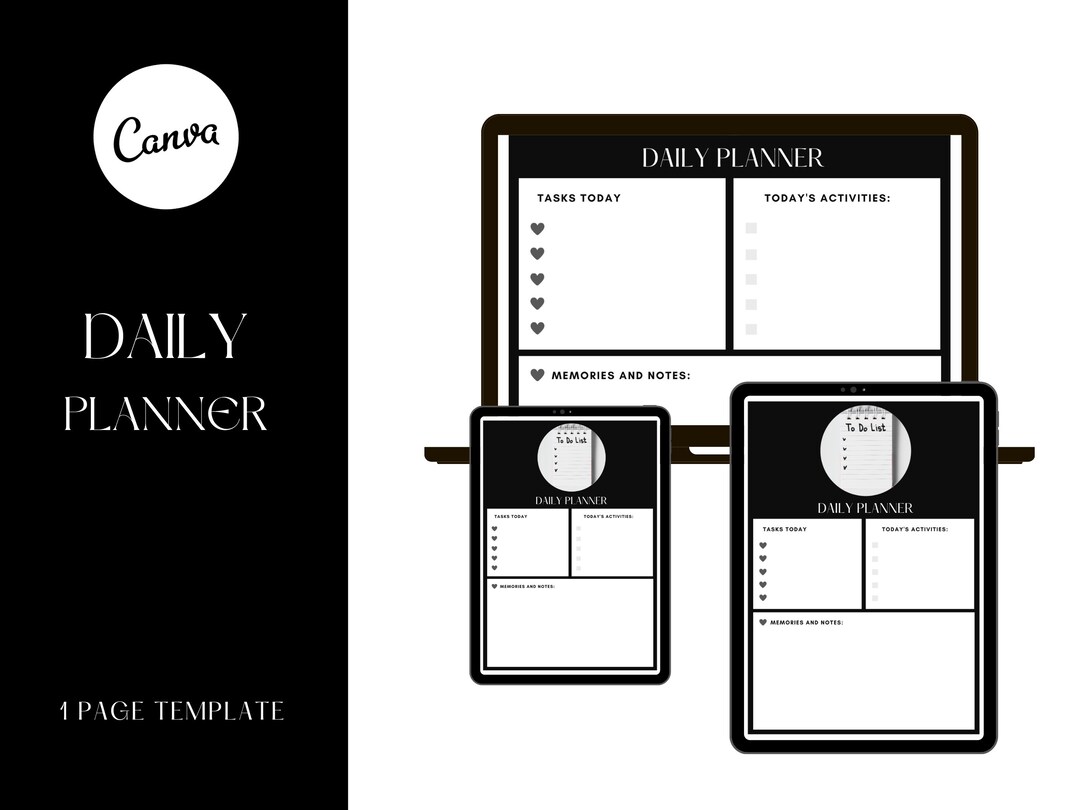 Editable Daily Planner Template | Black Theme, Small Business (canva ...