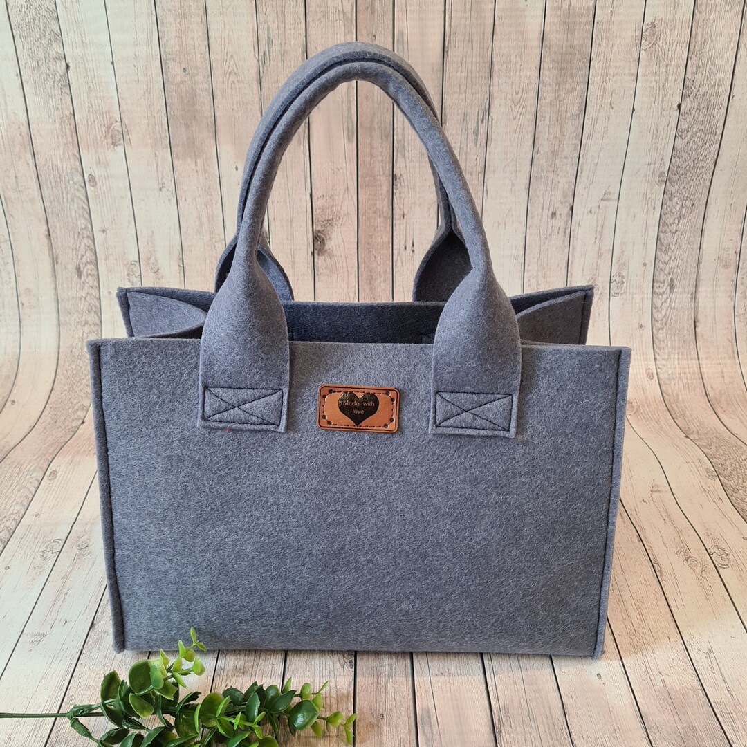 Small Felt Bag Smoke Blue, Shopper Bag, Bag for Women, Handbag, Handle ...
