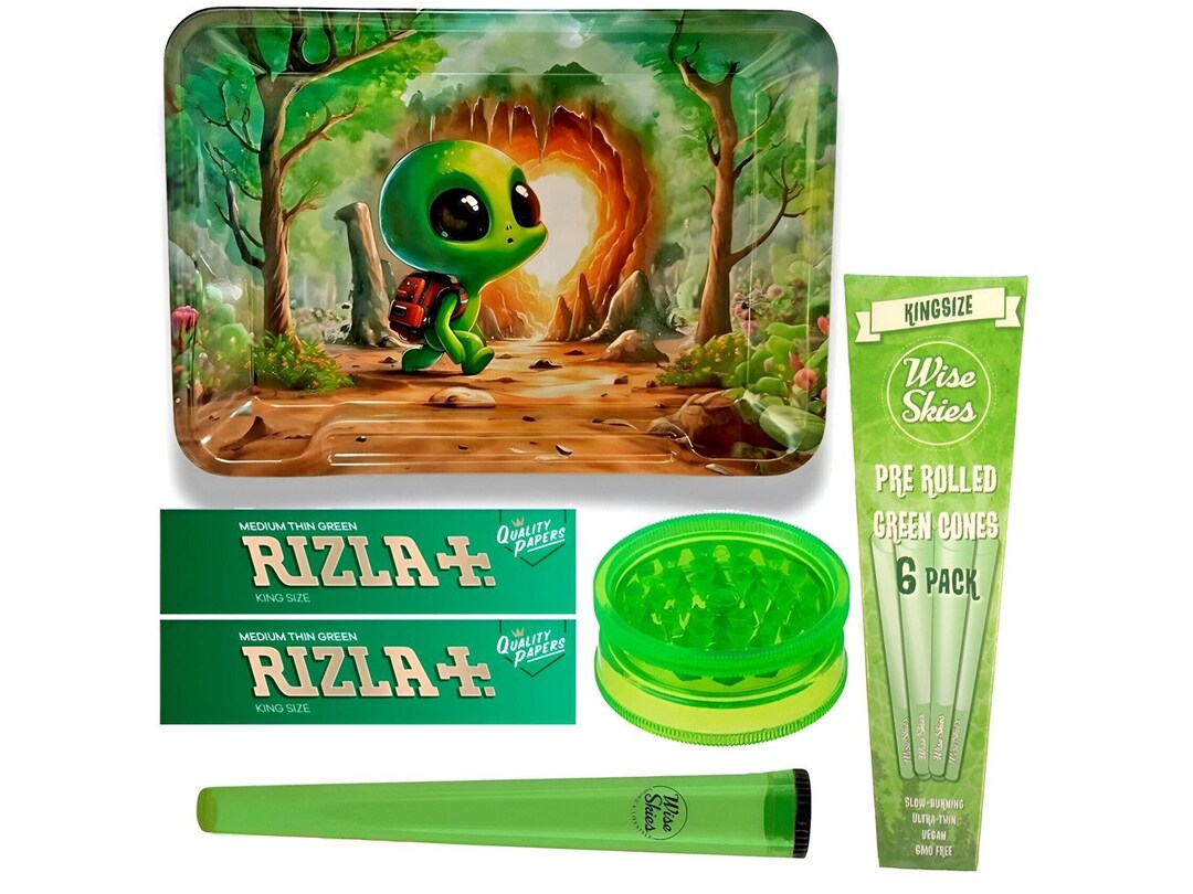 Cute Alien Rolling Tray Gift Set Rolling Tray Papers Cones Bundle Gift ...