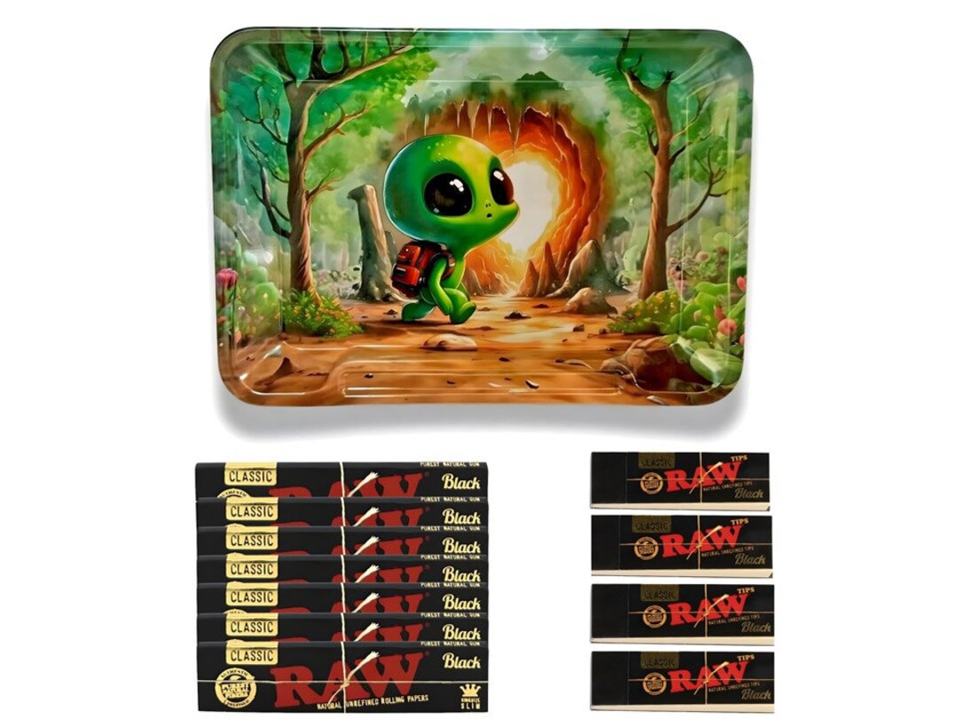 Cute Alien Rolling Tray Gift Set Rolling Papers RAW Tips Bundle Gift ...