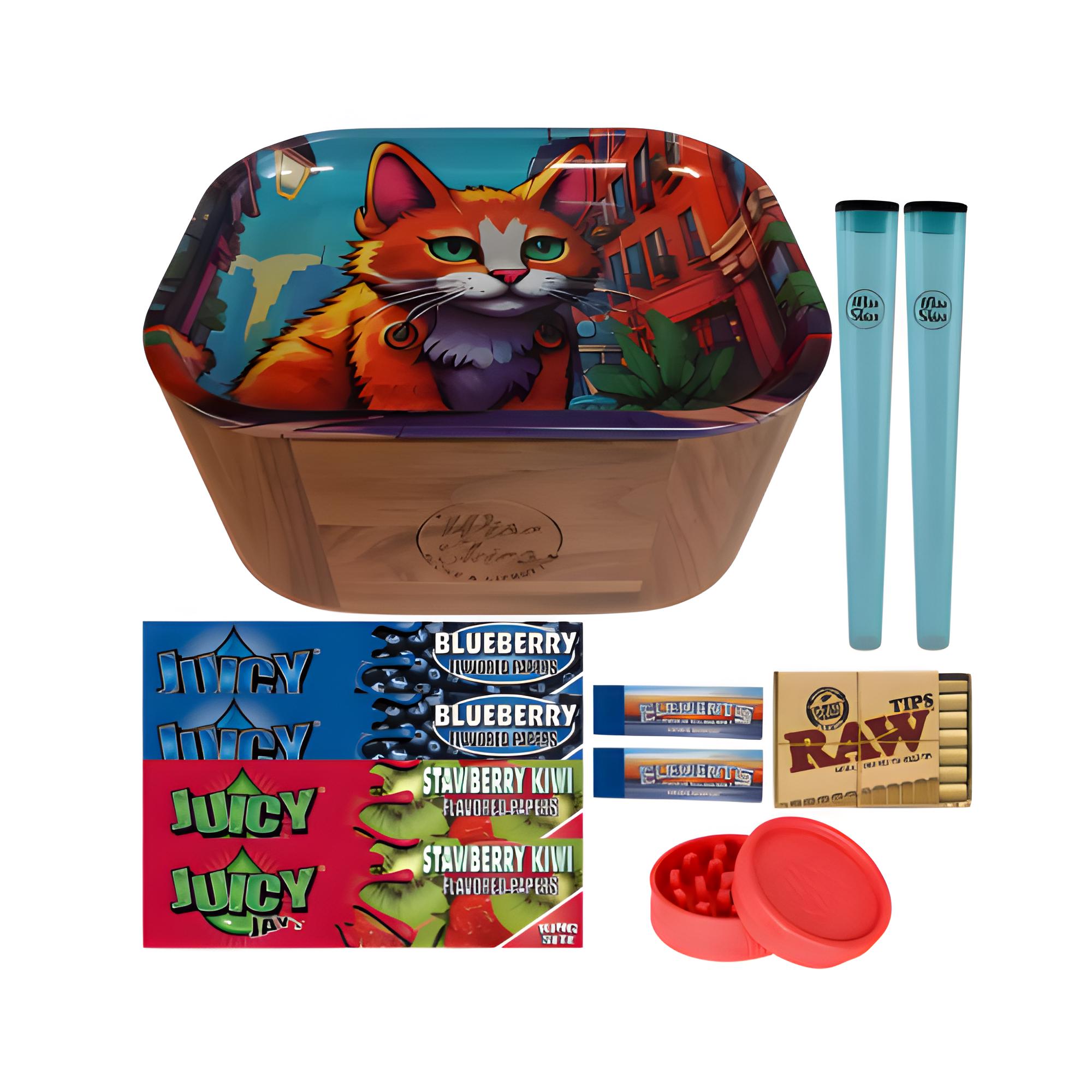 Walnut Rolling Box Set Cat Rolling Tray Stash Box Rolling Paper Tip ...