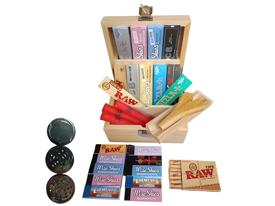 Wise Skies Wooden Mini Stash Box: Organizational Gift Set With RAW ...