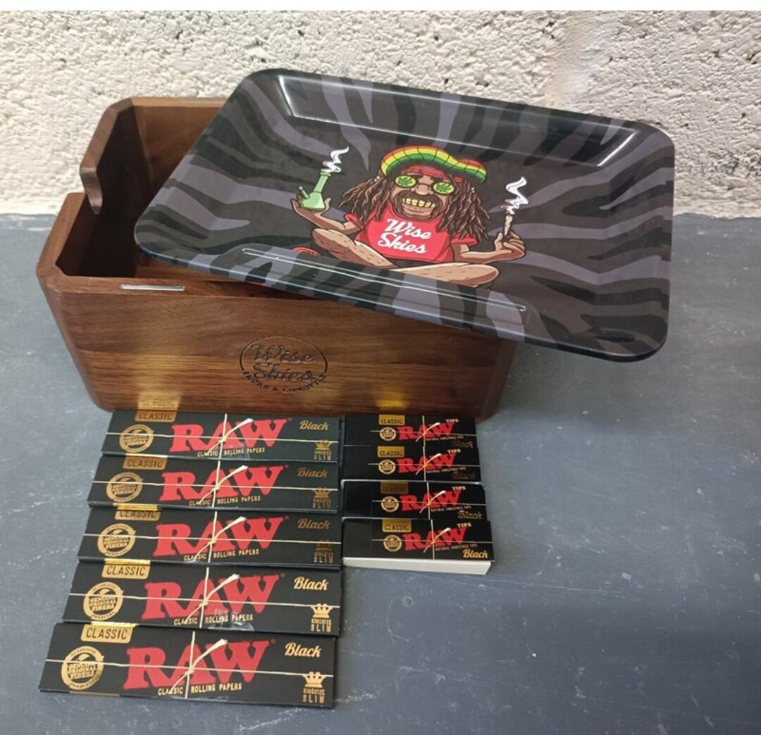 Wooden Wise Skies Rolling Box With Metal Rolling Tray Set King - Etsy
