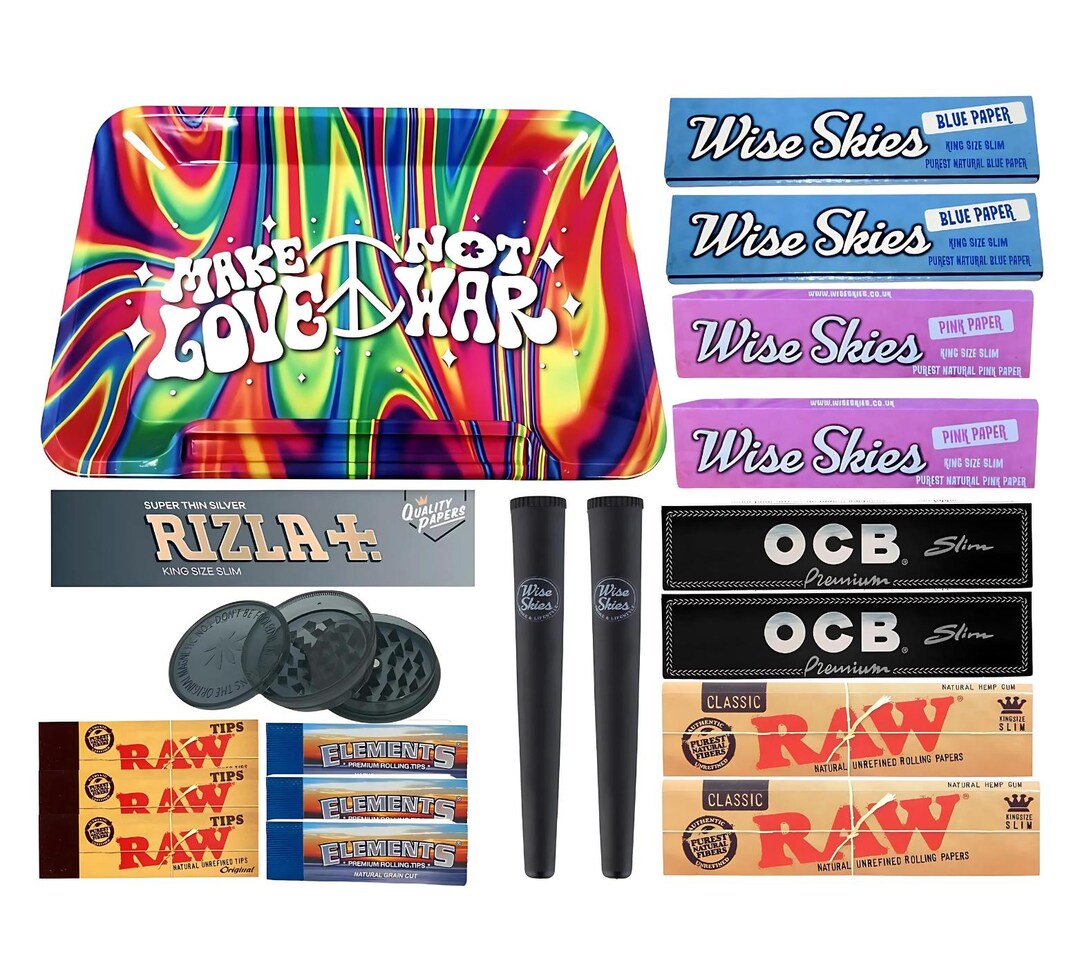 Wise Skies Metal Small Rolling Tray Set: Make Love Not War Theme ...