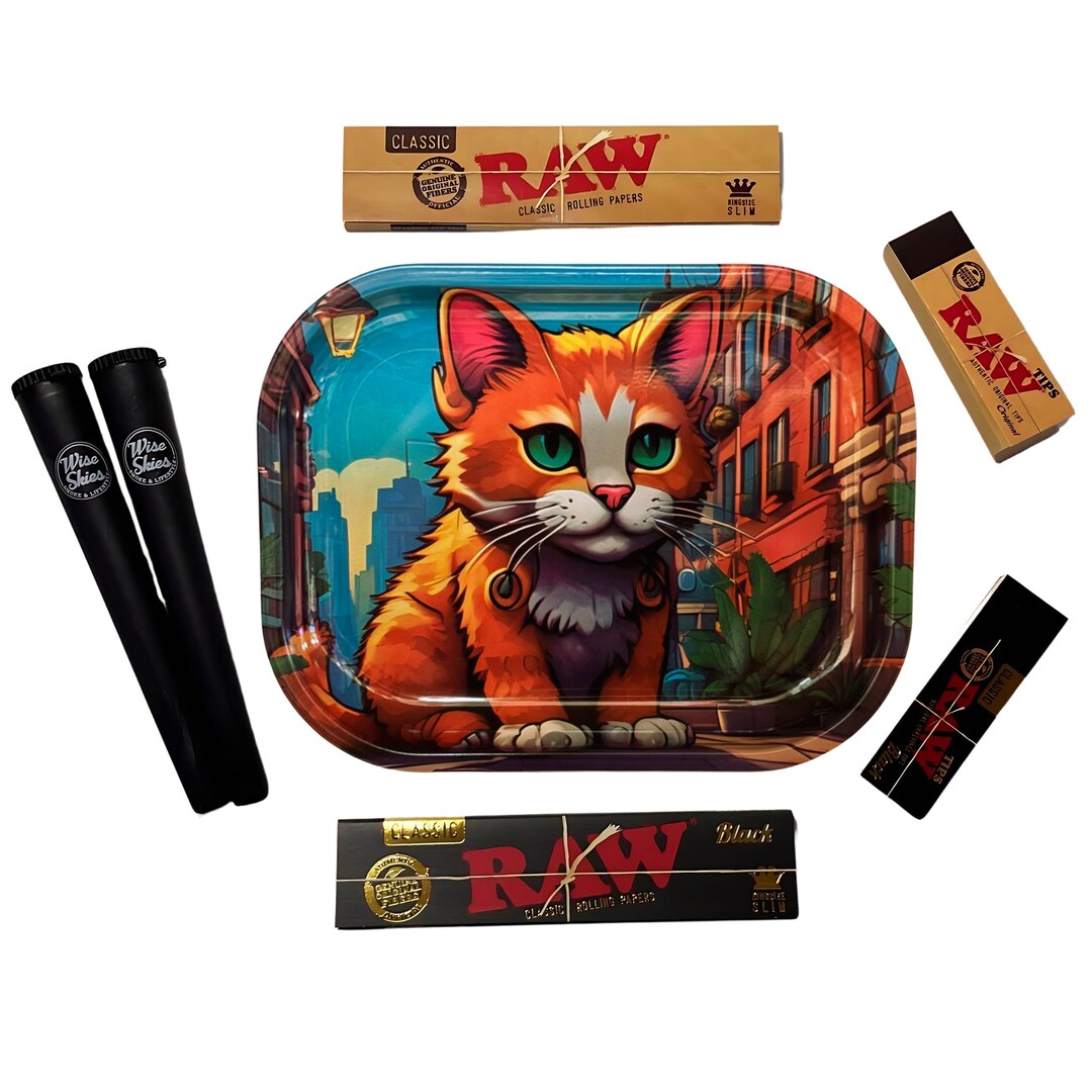 Cute Cat Rolling Tray Set Rolling Papers Tips Doob Tube With More ...