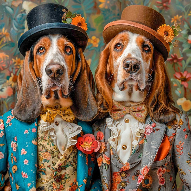 Personalized Portrait of Two Pets From Photo Printed on Poster Canvas ...