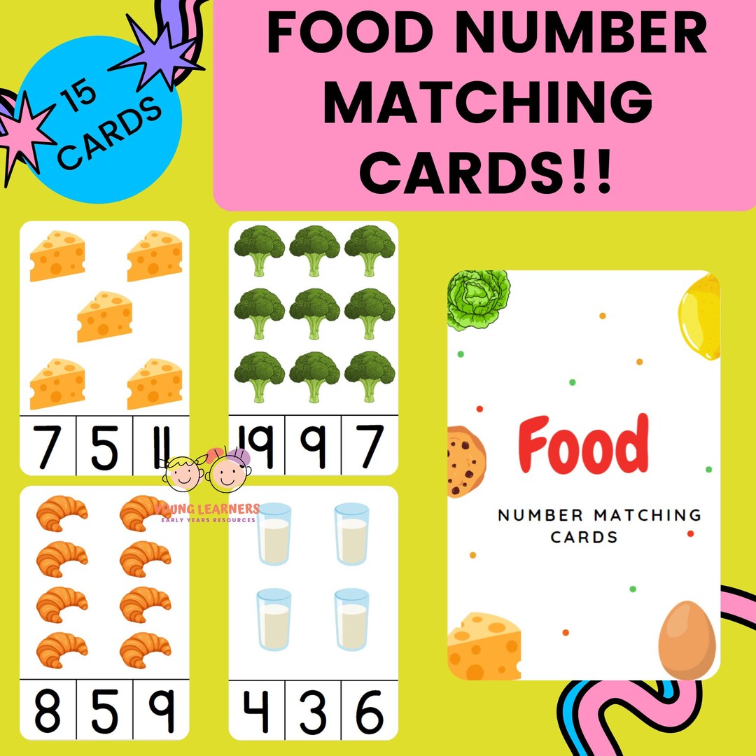Food Number Matching Cards INSTANT DOWNLOAD - Etsy