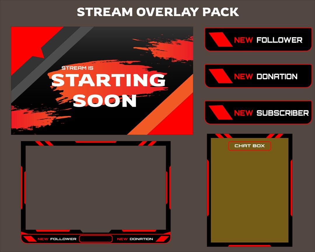 Twitch Overlay Package Red Animated Stream Overlay Pack - Etsy