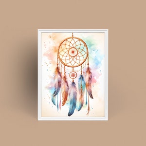 Pink Boho Dream Catcher Wall Art, Dreamcatcher Watercolor Pink Boho Dream Catcher Wall Art, Dreamcatcher Watercolor