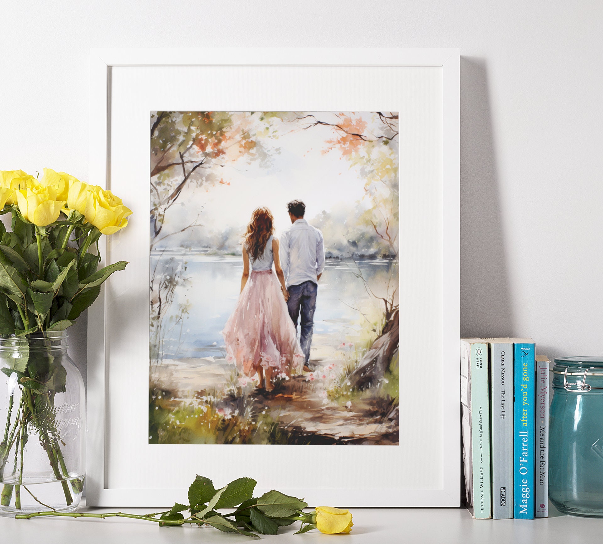Watercolor Romantic Couple Wall Art Man and Woman Art Print - Etsy