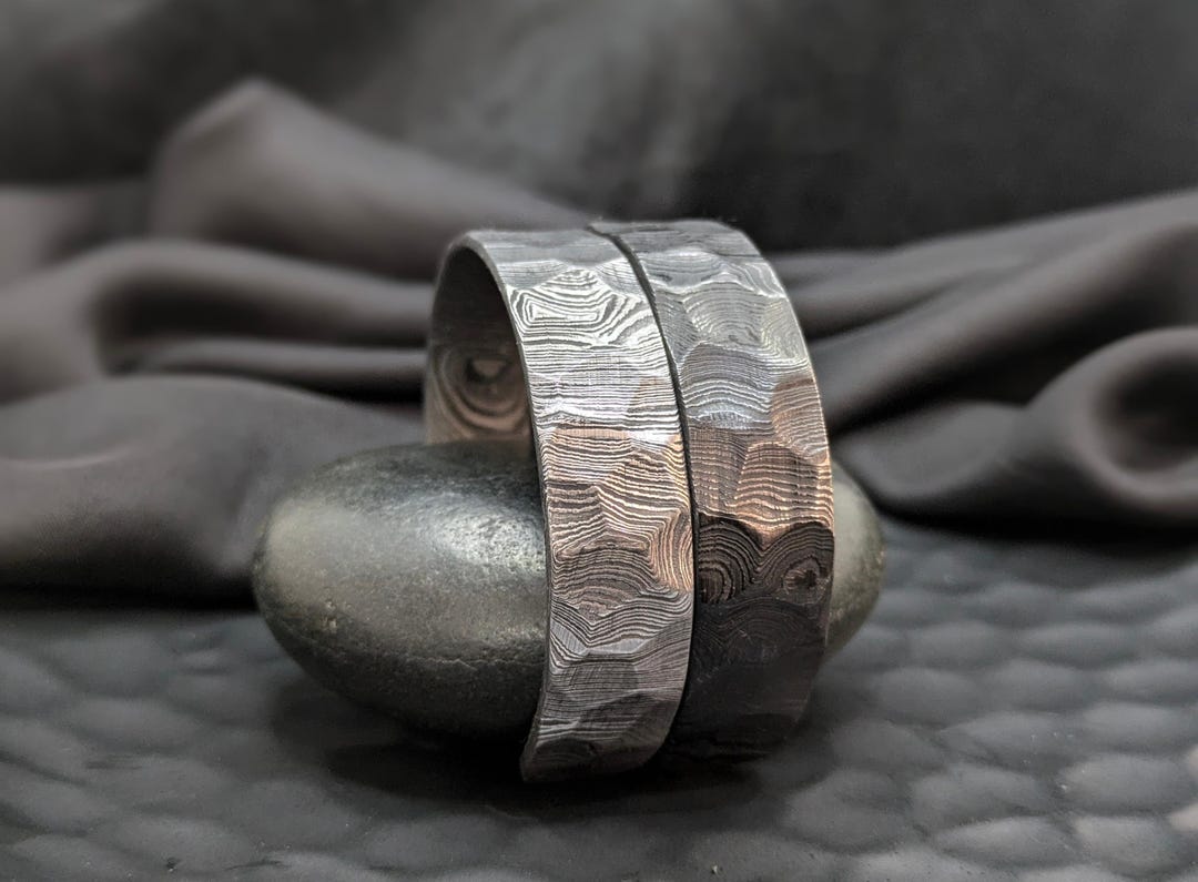 Hand Forged Damascus Steel Bracelet: Hammered Metal Bangle - Etsy