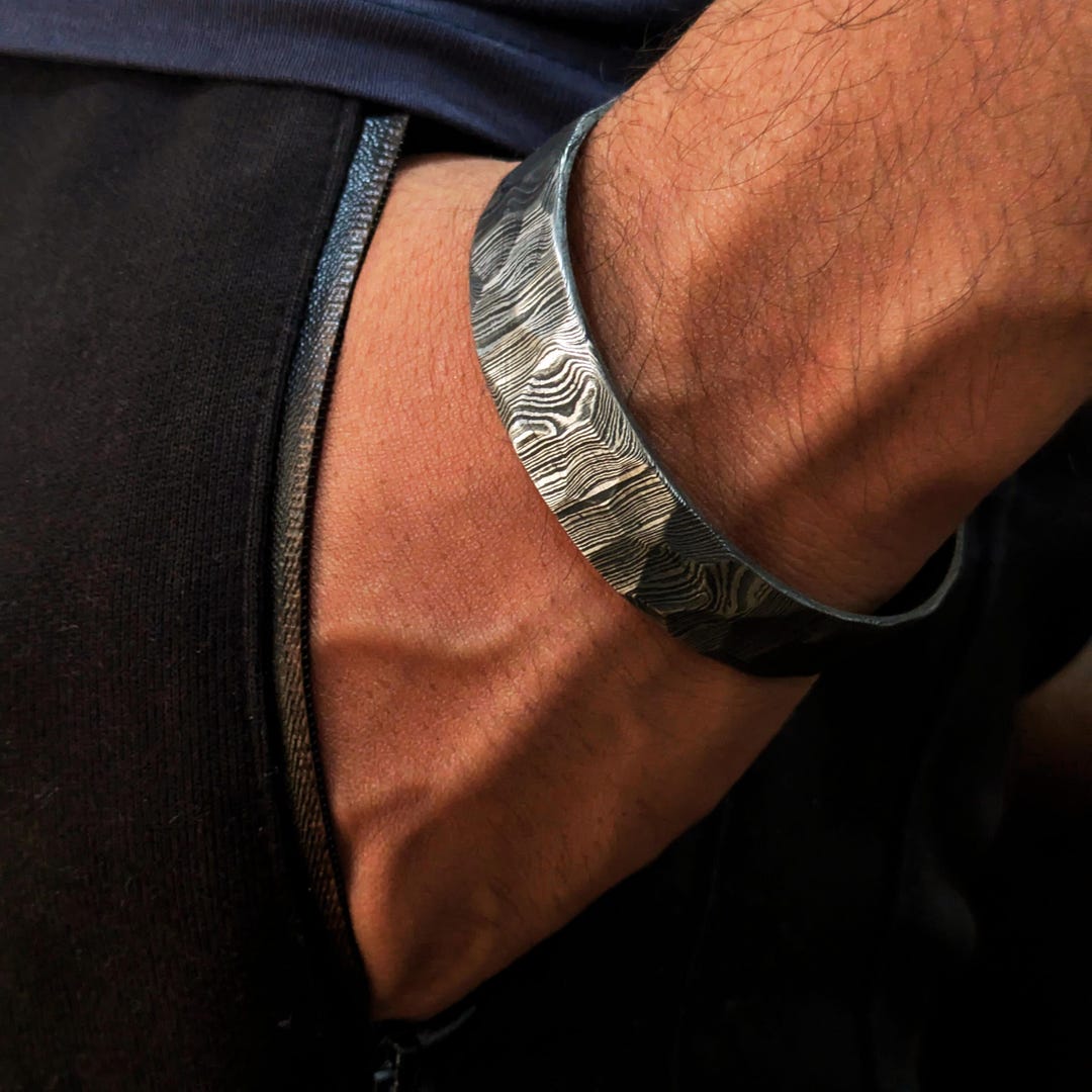 Handmade Damascus Steel Cuff Bracelet: Hammered Metal Wristlet - Etsy