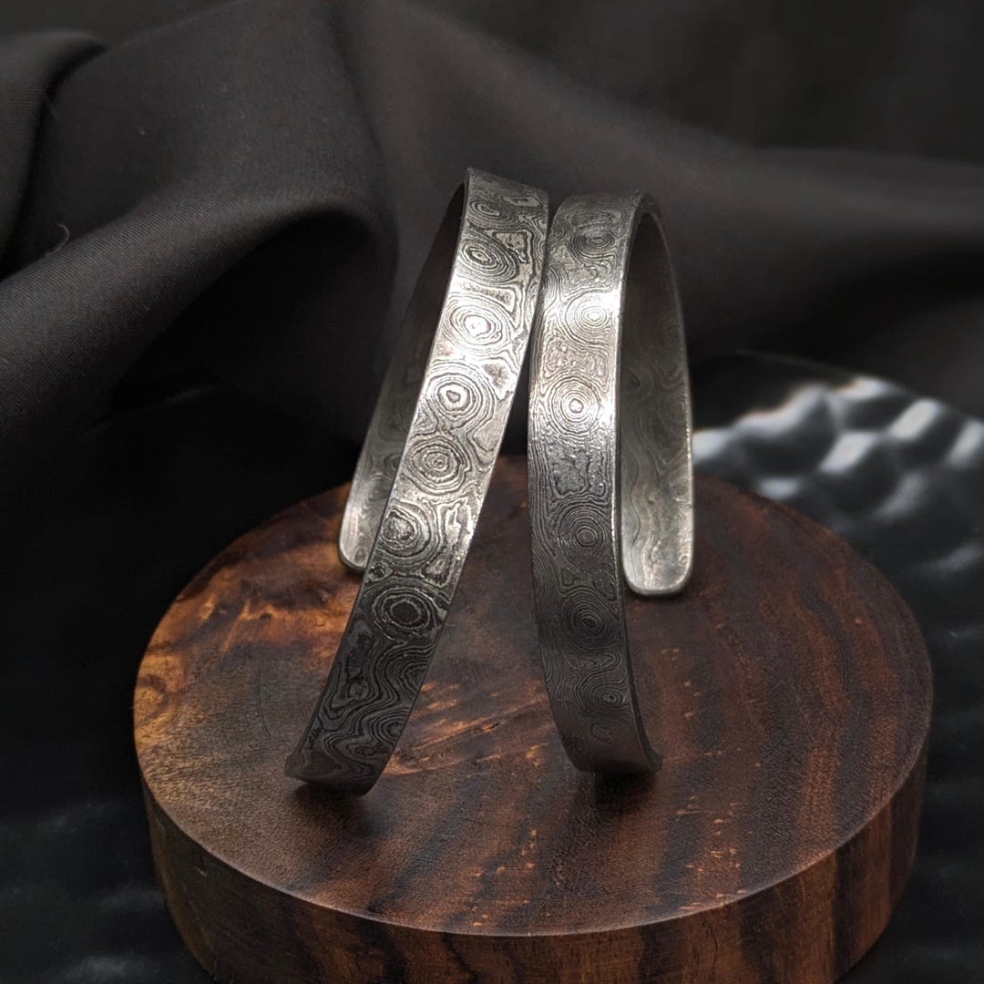 Hand Forged Damascus Steel Cuff Bracelet: Raindrop Galaxy Design - Etsy