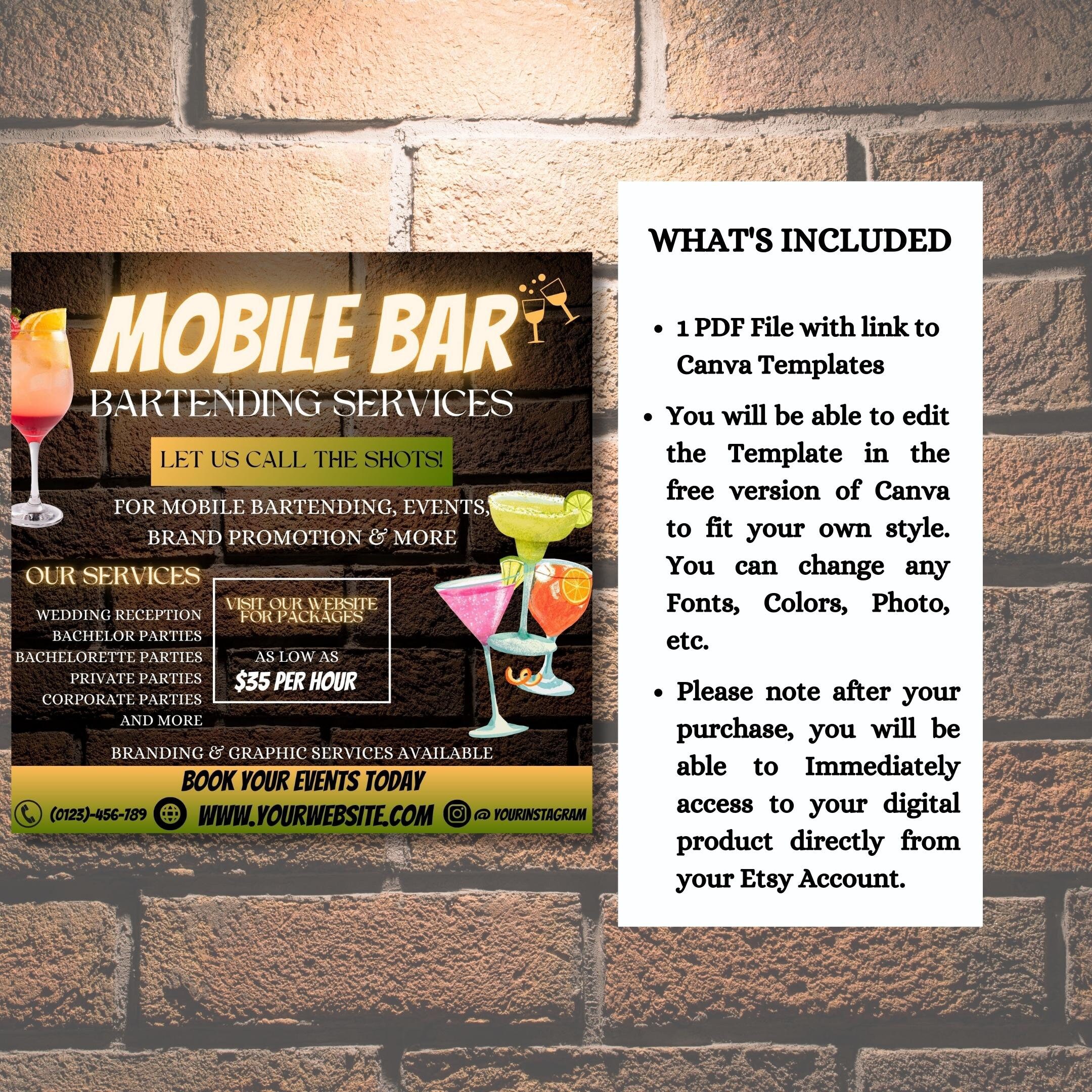 Mobile Bartending Flyer DIY Mixologist Bartender Drink Services Party ...