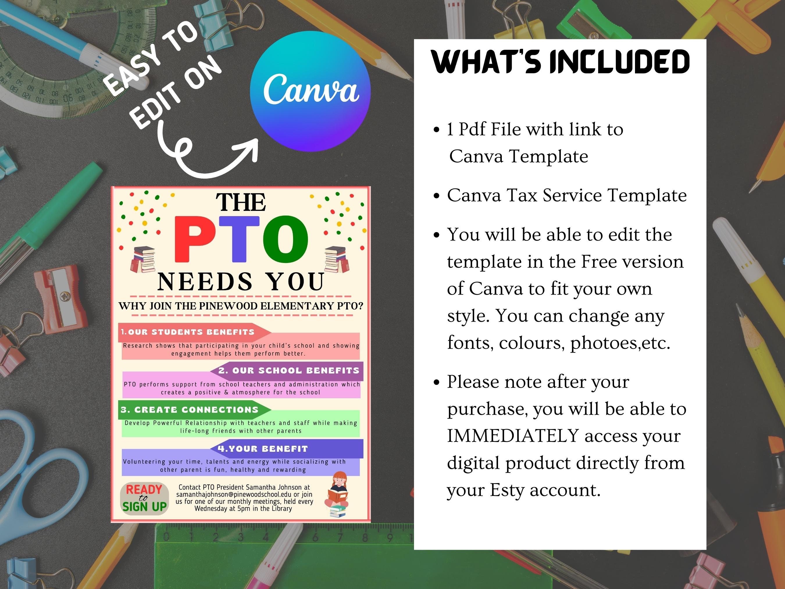 PTO Flyer, Join PTO, PTO Needs You Flyer, Editable Flyer on Canva, Why ...