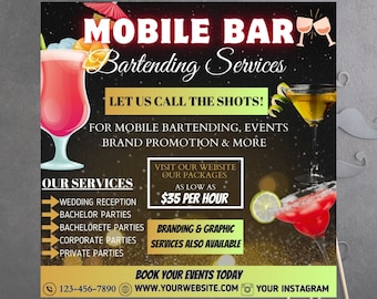Mobile Bartending Flyer DIY Mixologist Bartender Drink Services Party ...