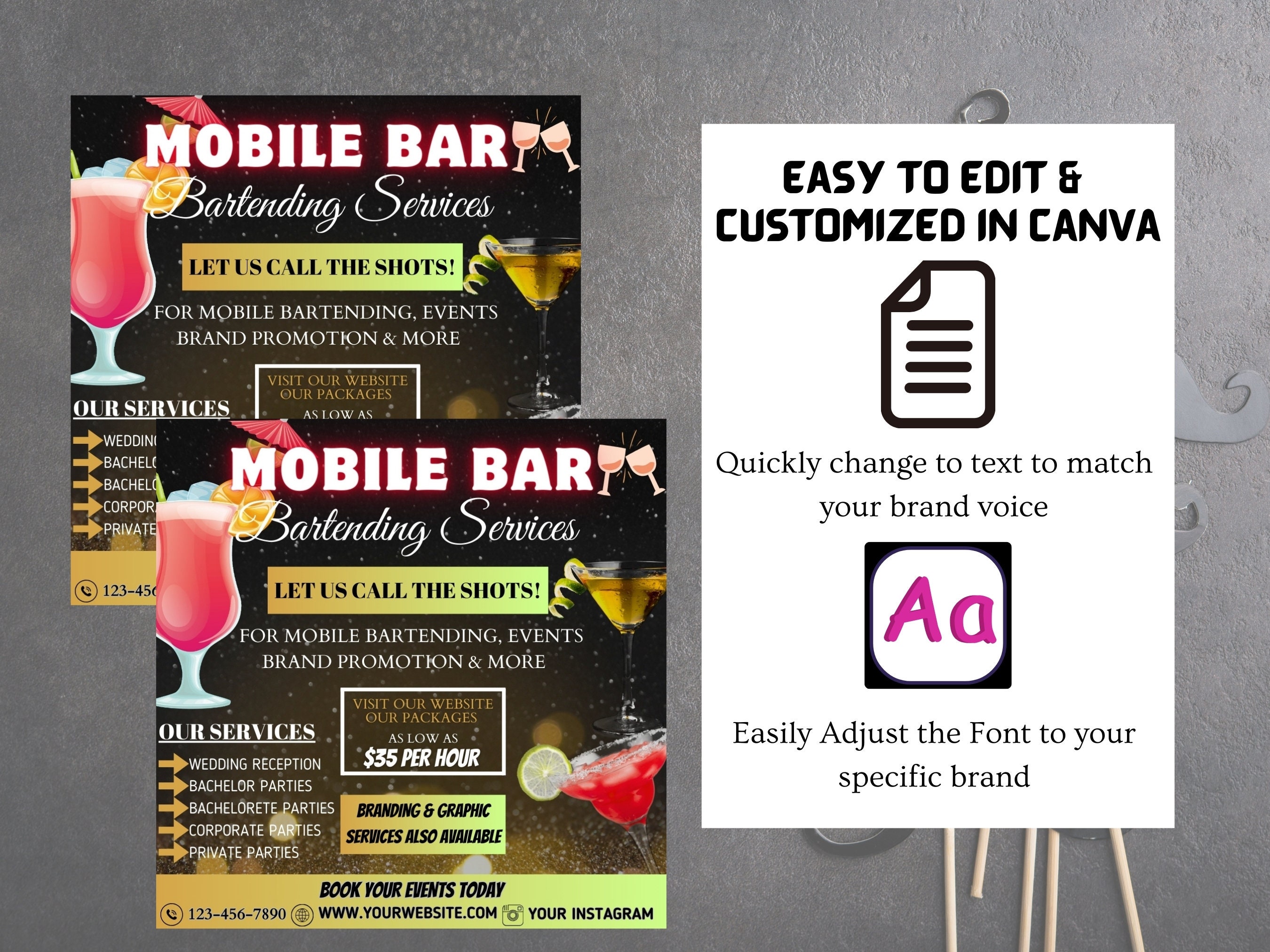Mobile Bartending Flyer DIY Mixologist Bartender Drink Services Party ...