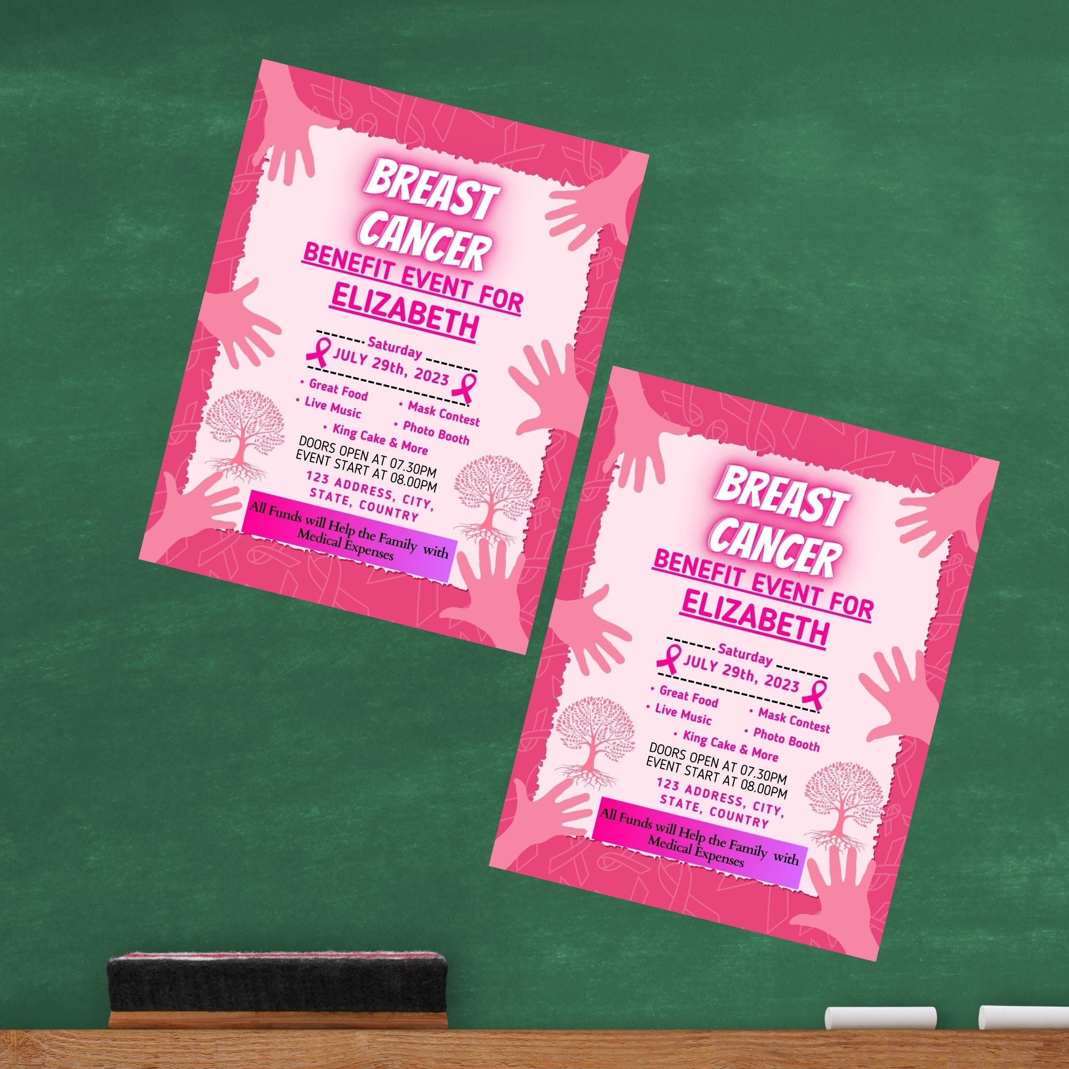 EDITABLE Breast Cancer Fundraiser Event Flyer, Cancer Benefit ...