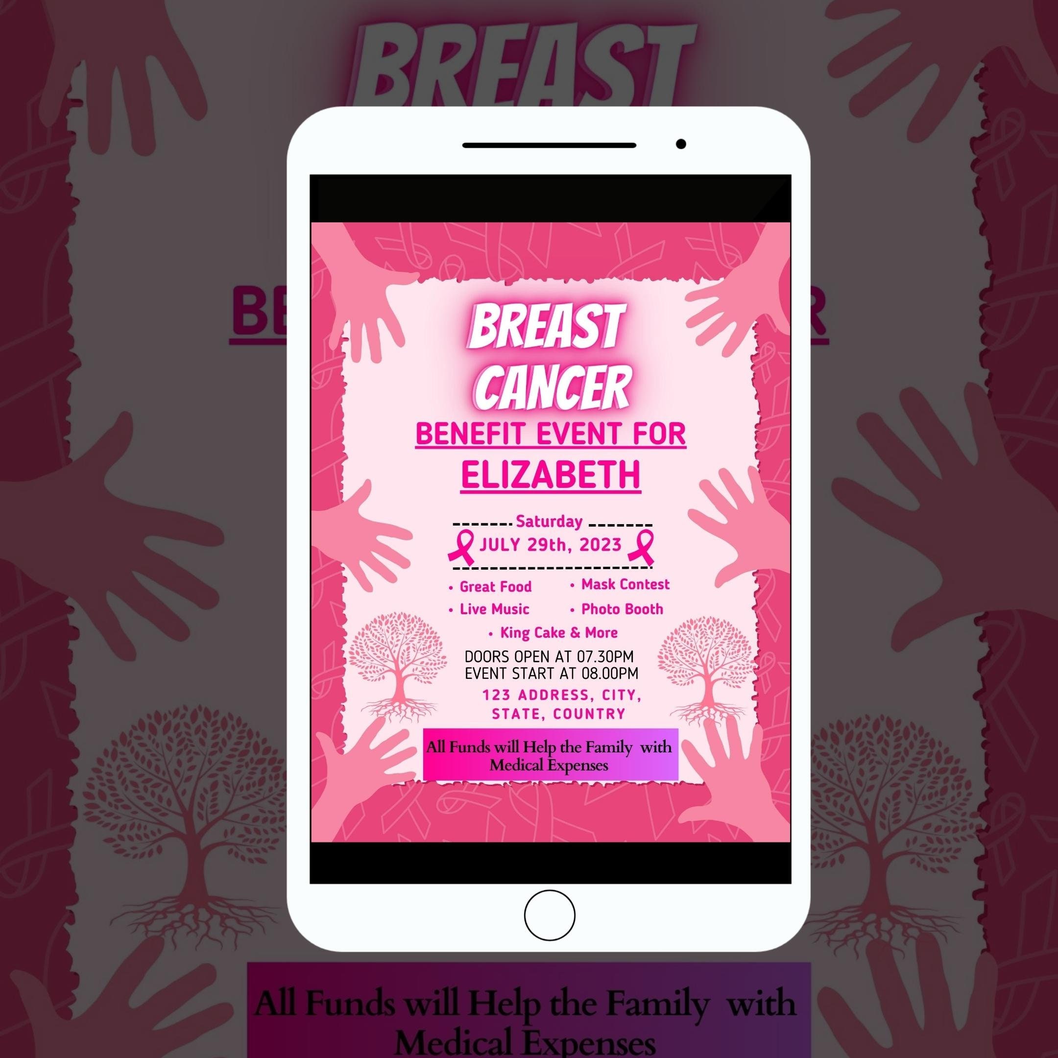 EDITABLE Breast Cancer Fundraiser Event Flyer, Cancer Benefit ...