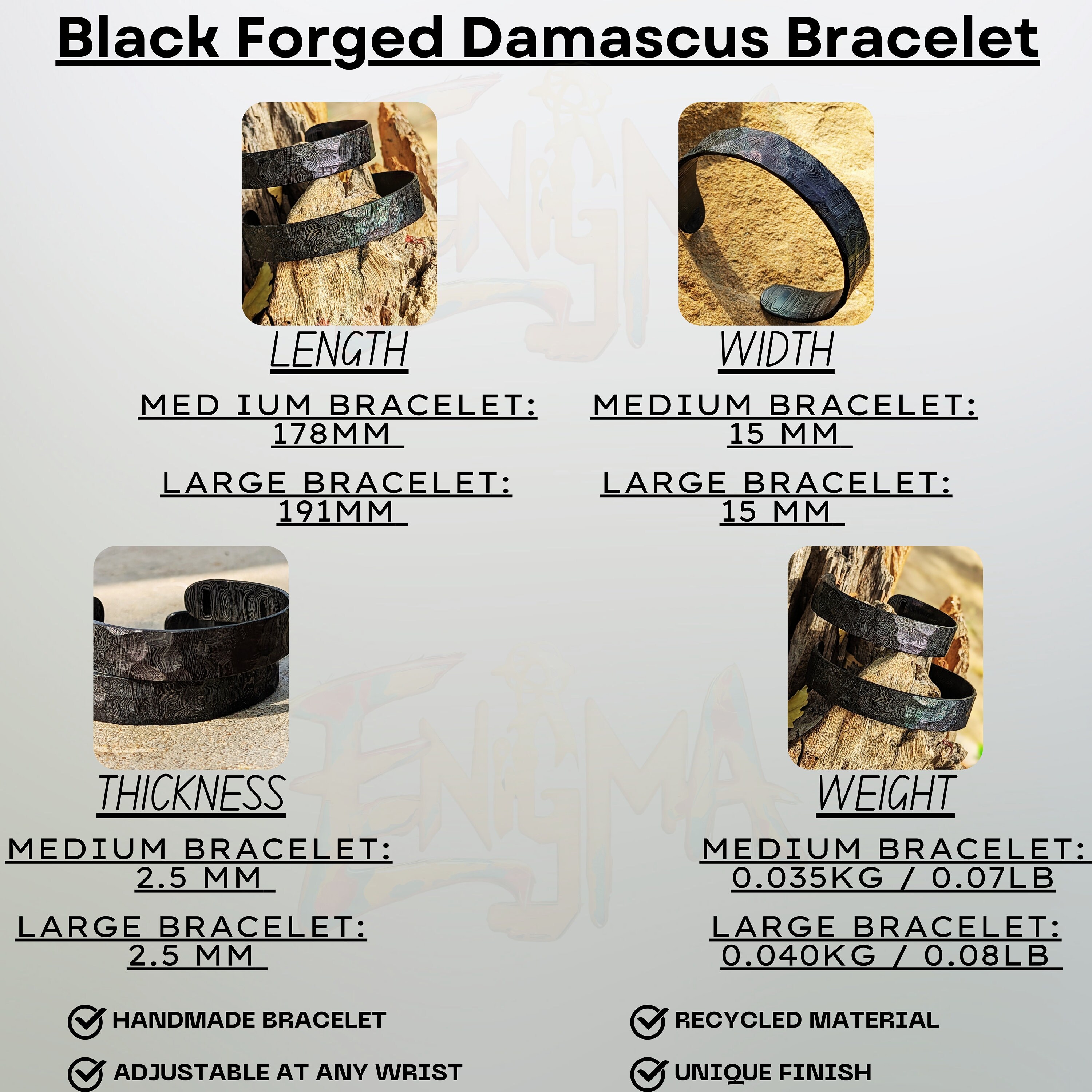 Black Hand Forged Damascus Bracelet, Handmade Damascus Bracelet Black ...