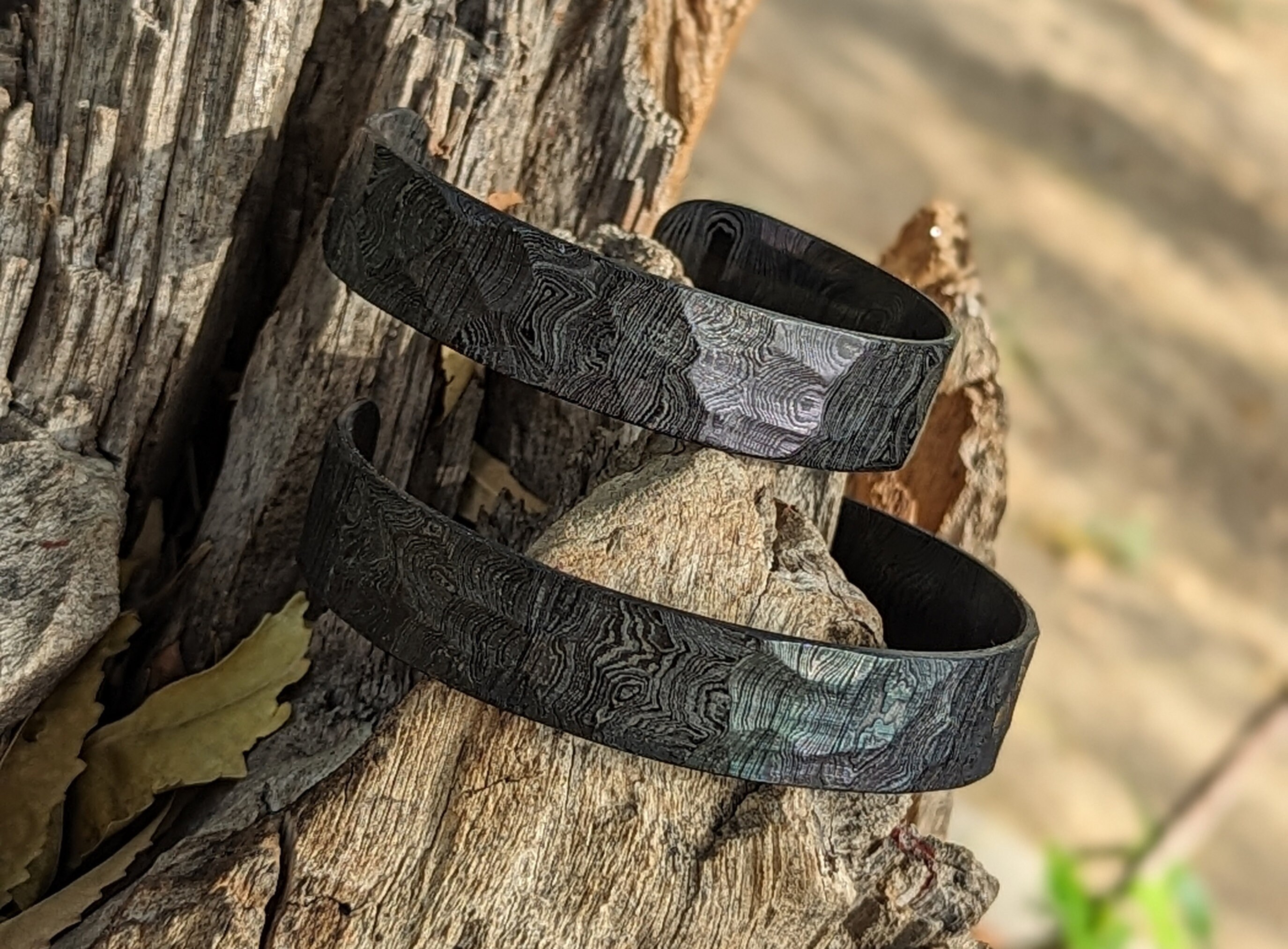 Black Hand Forged Damascus Bracelet, Handmade Damascus Bracelet Black ...