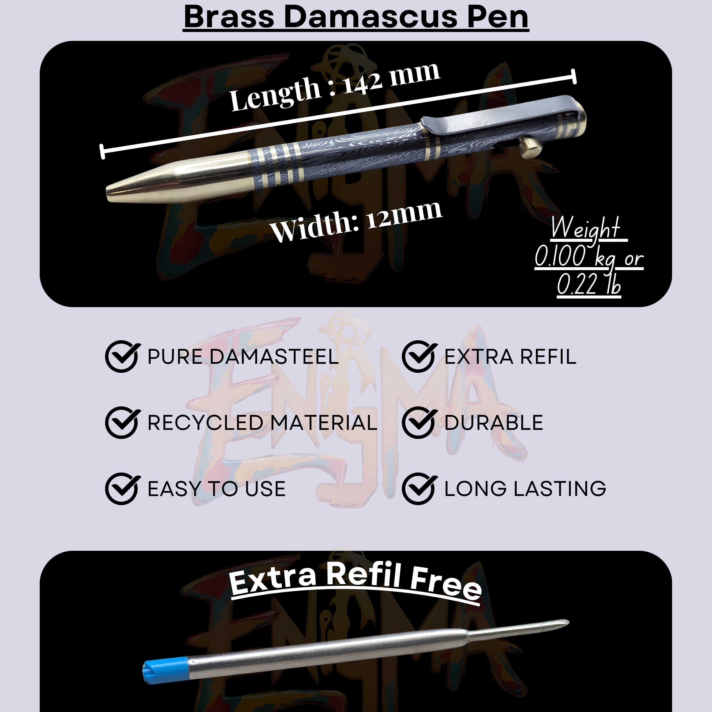 Damascus Brass Pen Handmade, Damascus Pen Hand Forged, Brass Pen ...