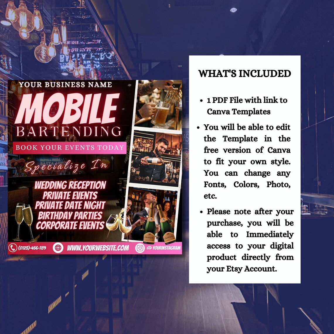 Mobile Bartending Flyer DIY Mixologist Bartender Drink Services Party ...