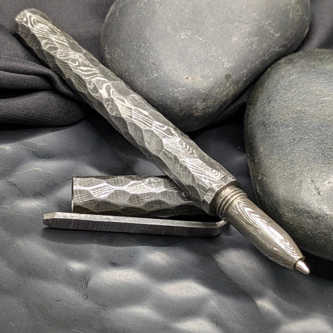 Damascus Steel Hammered Pen, Hand Forged Damascus Steel Pen Hammered Finish, Handmade Metal Pen ...