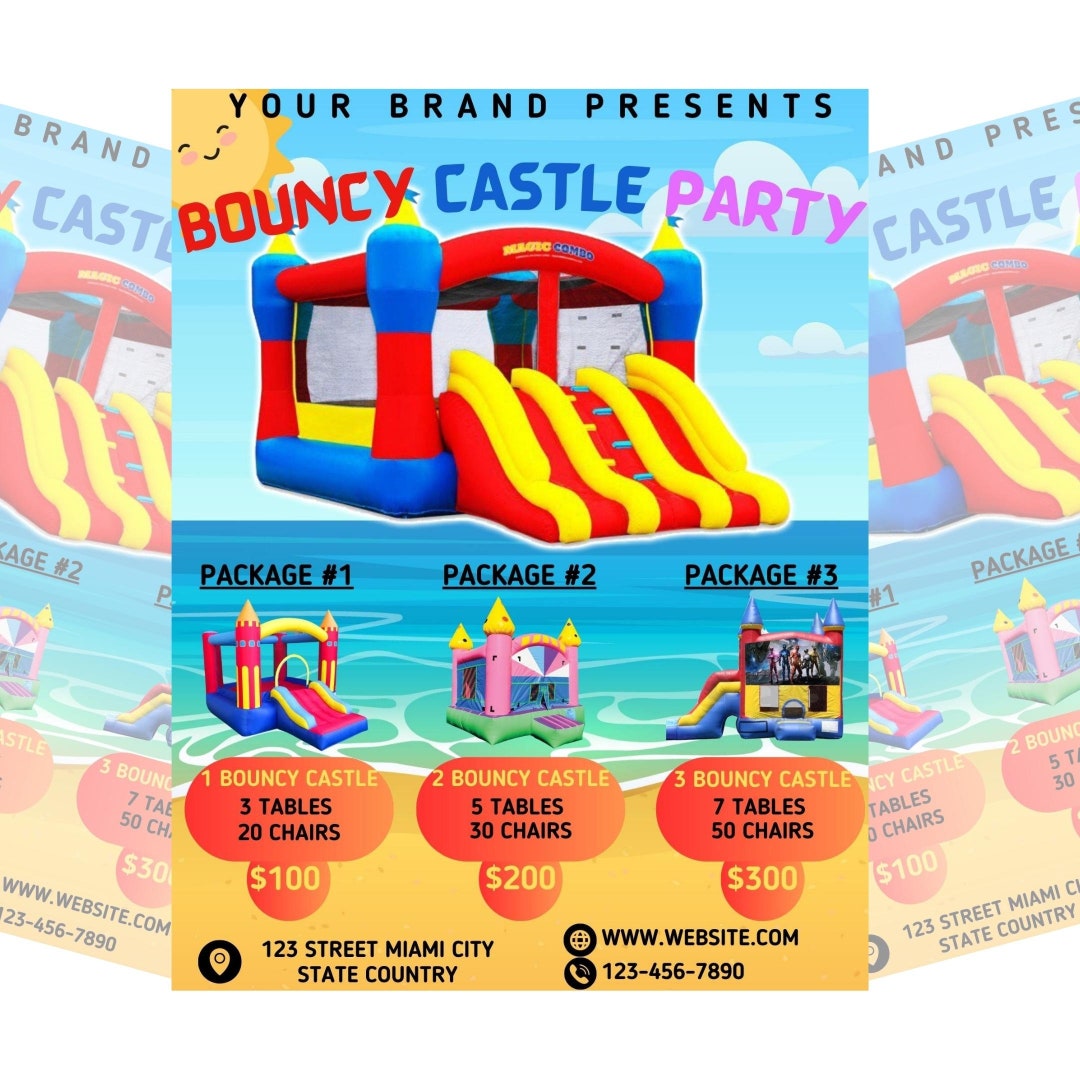 Children's PARTY FLYER, Bouncy Castle Flyer, Bounce House Flyer, Kids Party Pricelist, Summer ...