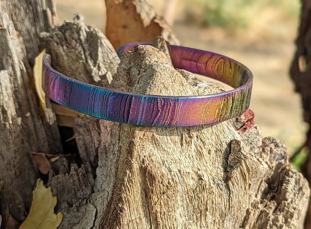 Handmade Damascus Steel Bracelet, Plasma-coated Rainbow Finish - Etsy
