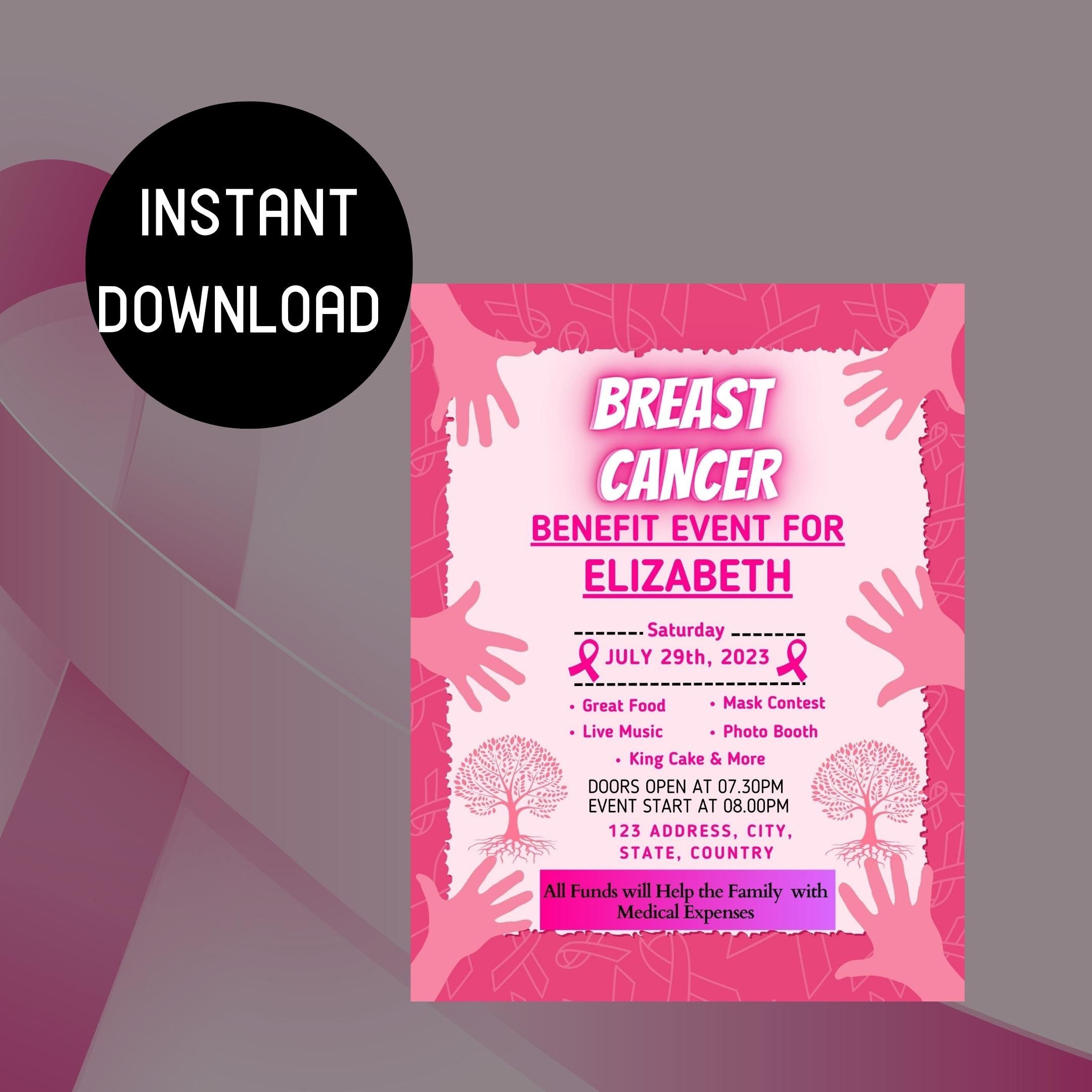 EDITABLE Breast Cancer Fundraiser Event Flyer, Cancer Benefit ...