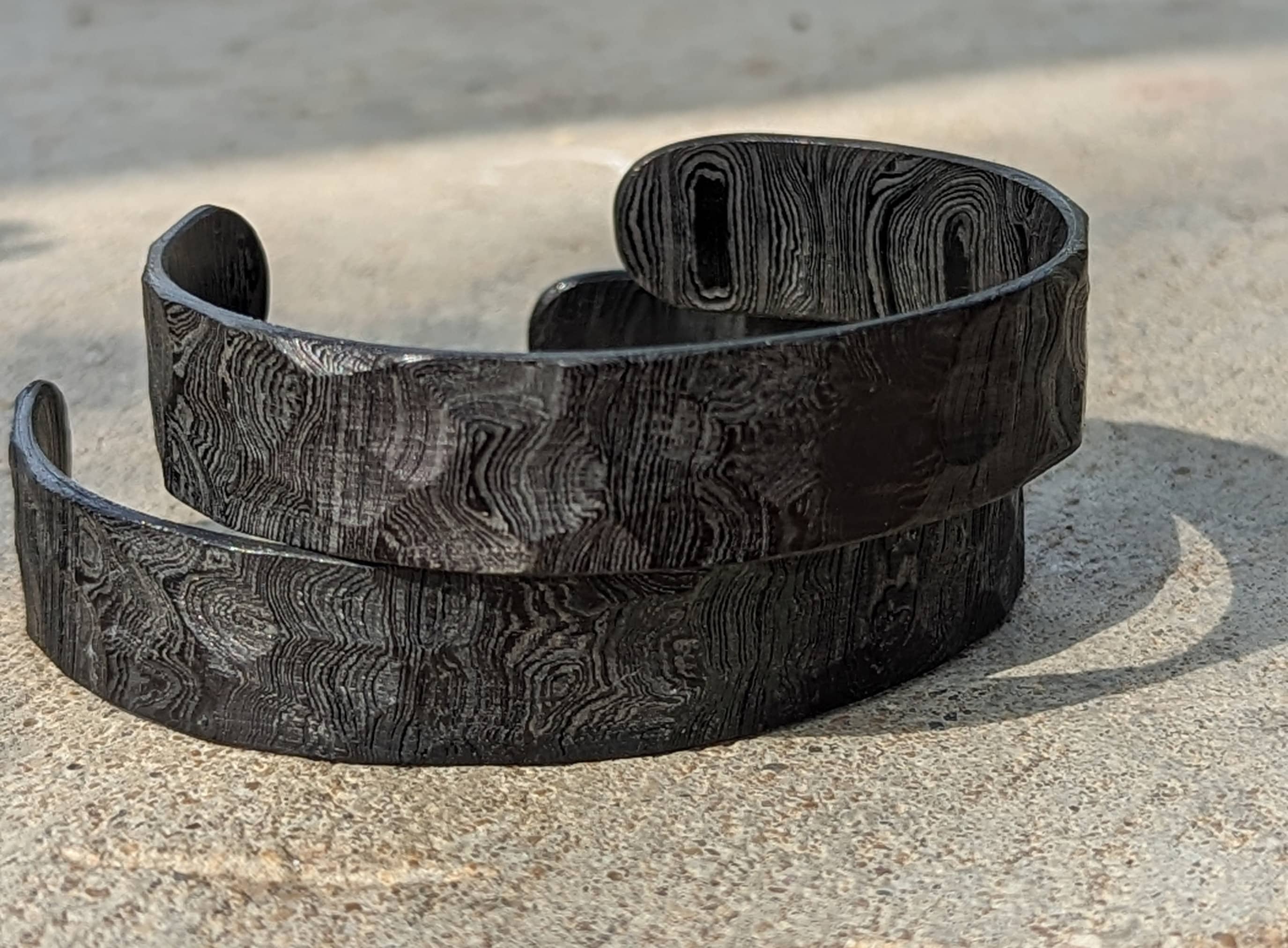 Handmade Black Damascus Steel Bracelet: Forged Indent Cuff, 15mm - Etsy