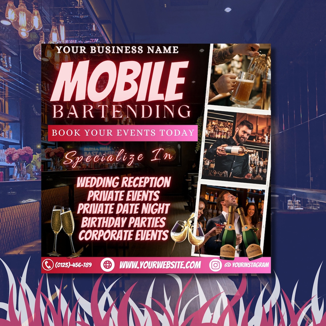 Mobile Bartending Flyer DIY Mixologist Bartender Drink Services Party ...