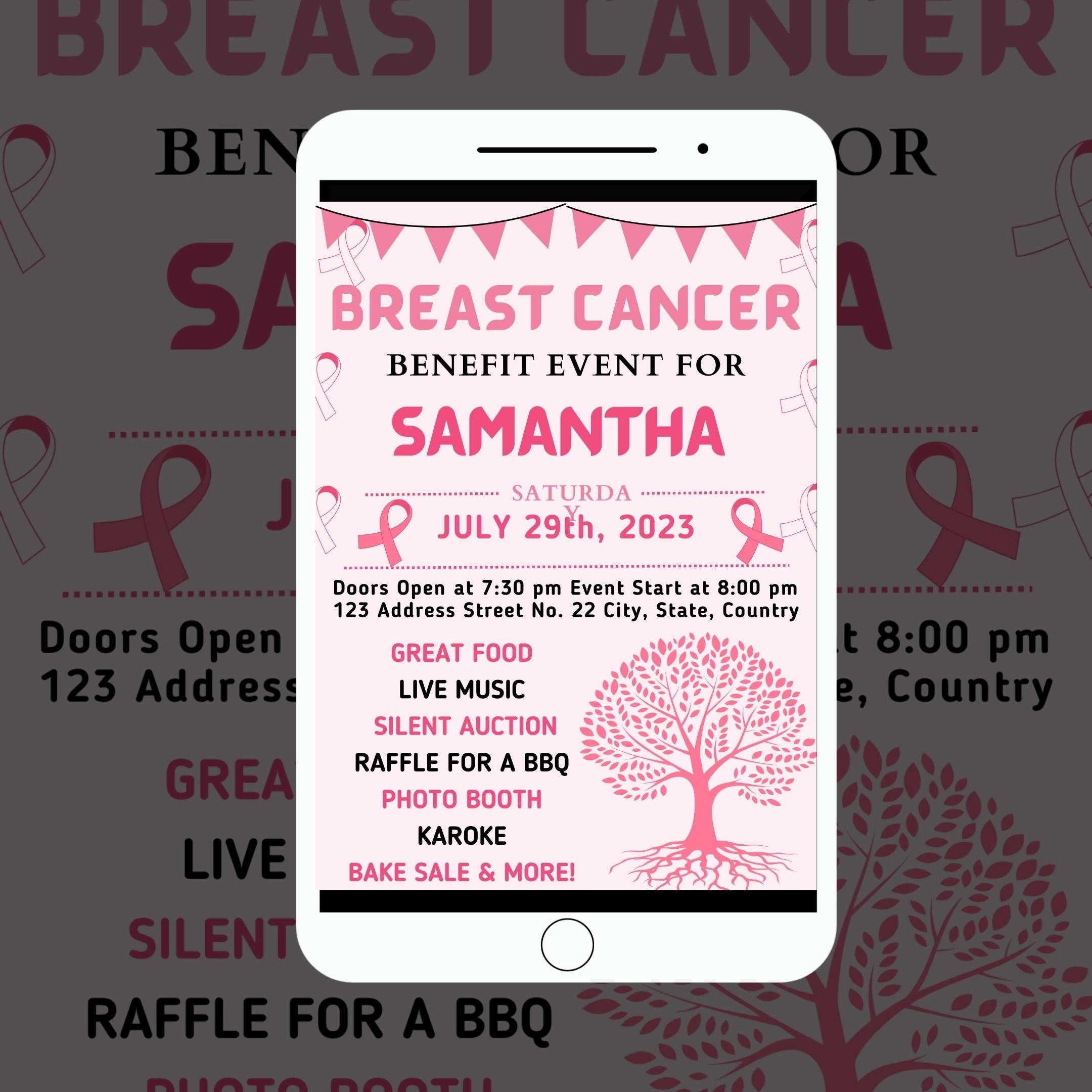 EDITABLE Breast Cancer Fundraiser Event Flyer, Cancer Benefit ...