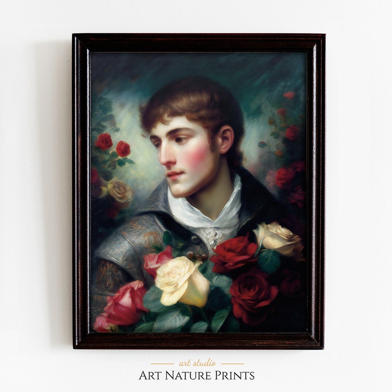 Vintage Renaissance Oil Painting Young Man With Roses - Etsy