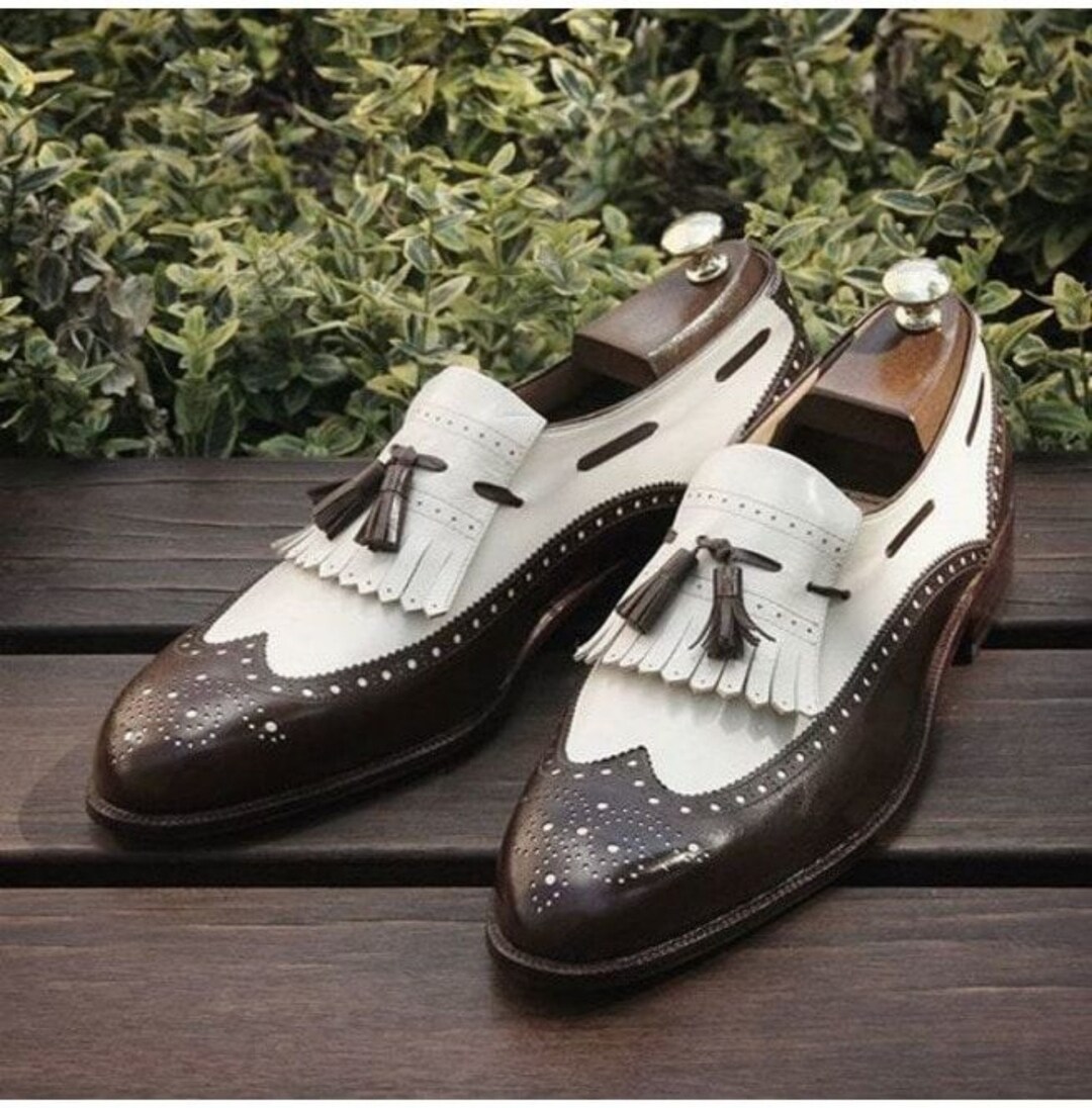 Handmade Mens Two Tone Formal Shoes, Men Tassels Shoes Moccasins, Mens ...