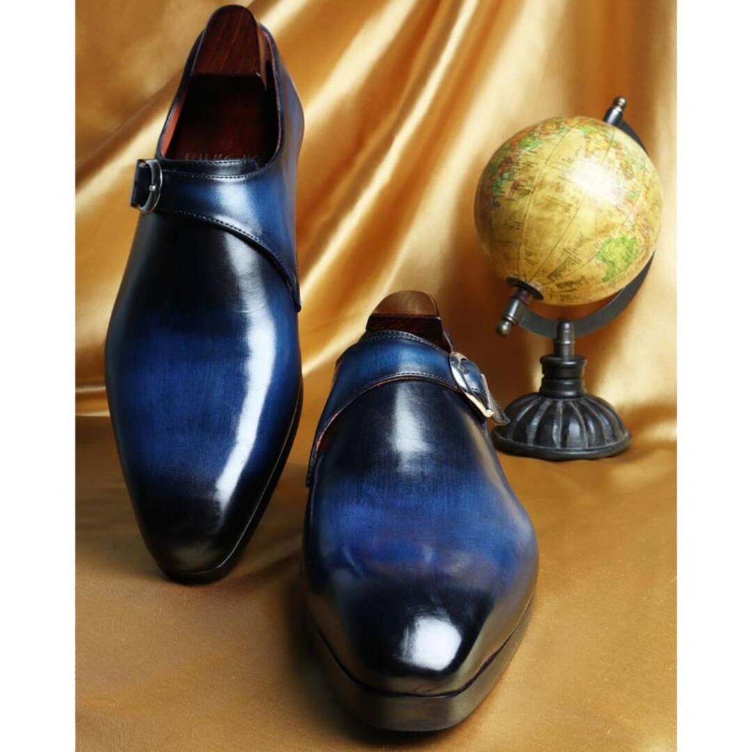 Handmade Blue Patina Mirror Glossed Single Monk Straps - Etsy